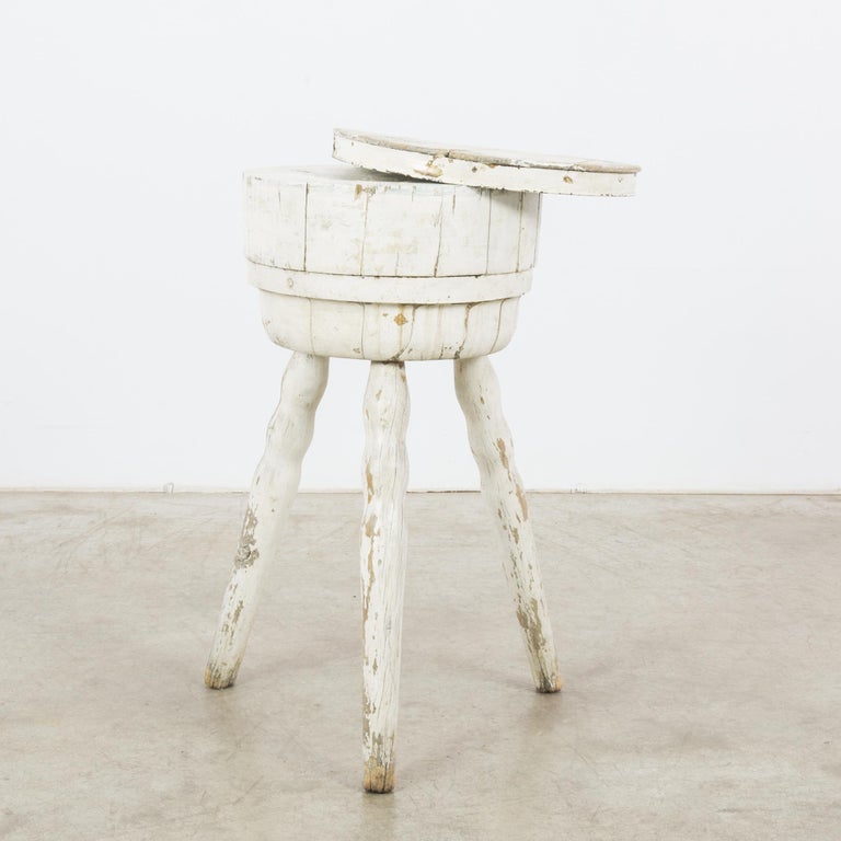 Turn of the Century French White Painted Butcher Block For Sale at 1stDibs