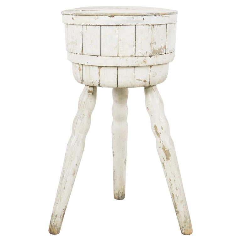 Turn of the Century French White Painted Butcher Block For Sale at 1stDibs