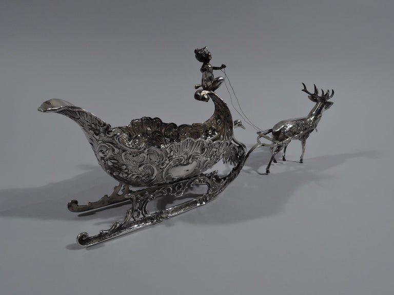 Turn-of-the-Century German Rococo Revival Silver Reindeer and Sleigh ...