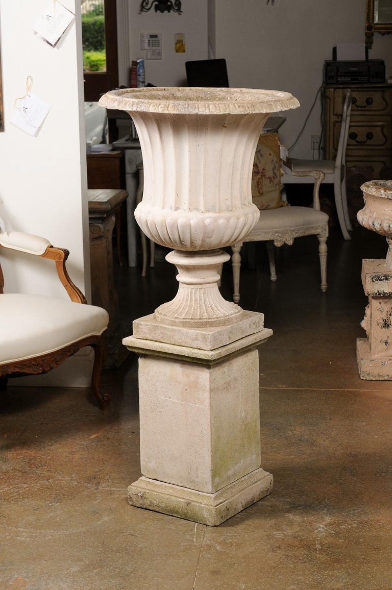 Turn of the Century Italian Campania Urn with Gadroon Motifs on Tall ...