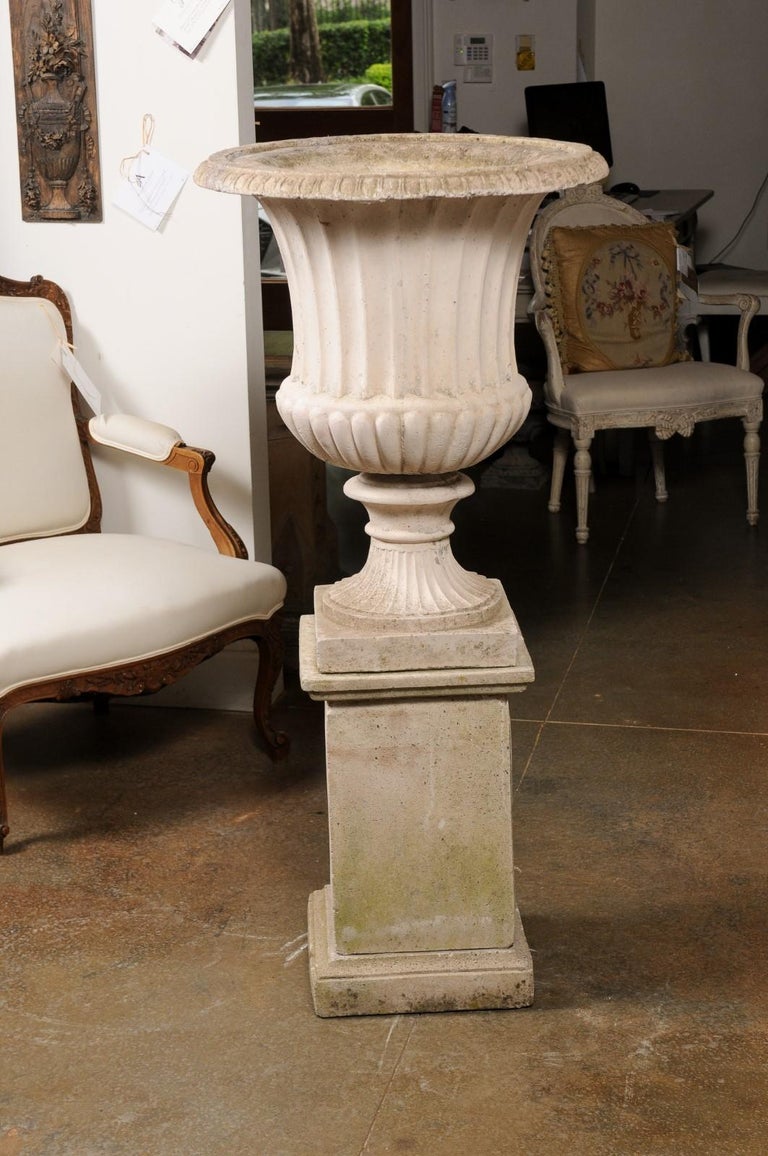 Turn of the Century Italian Campania Urn with Gadroon Motifs on Tall ...