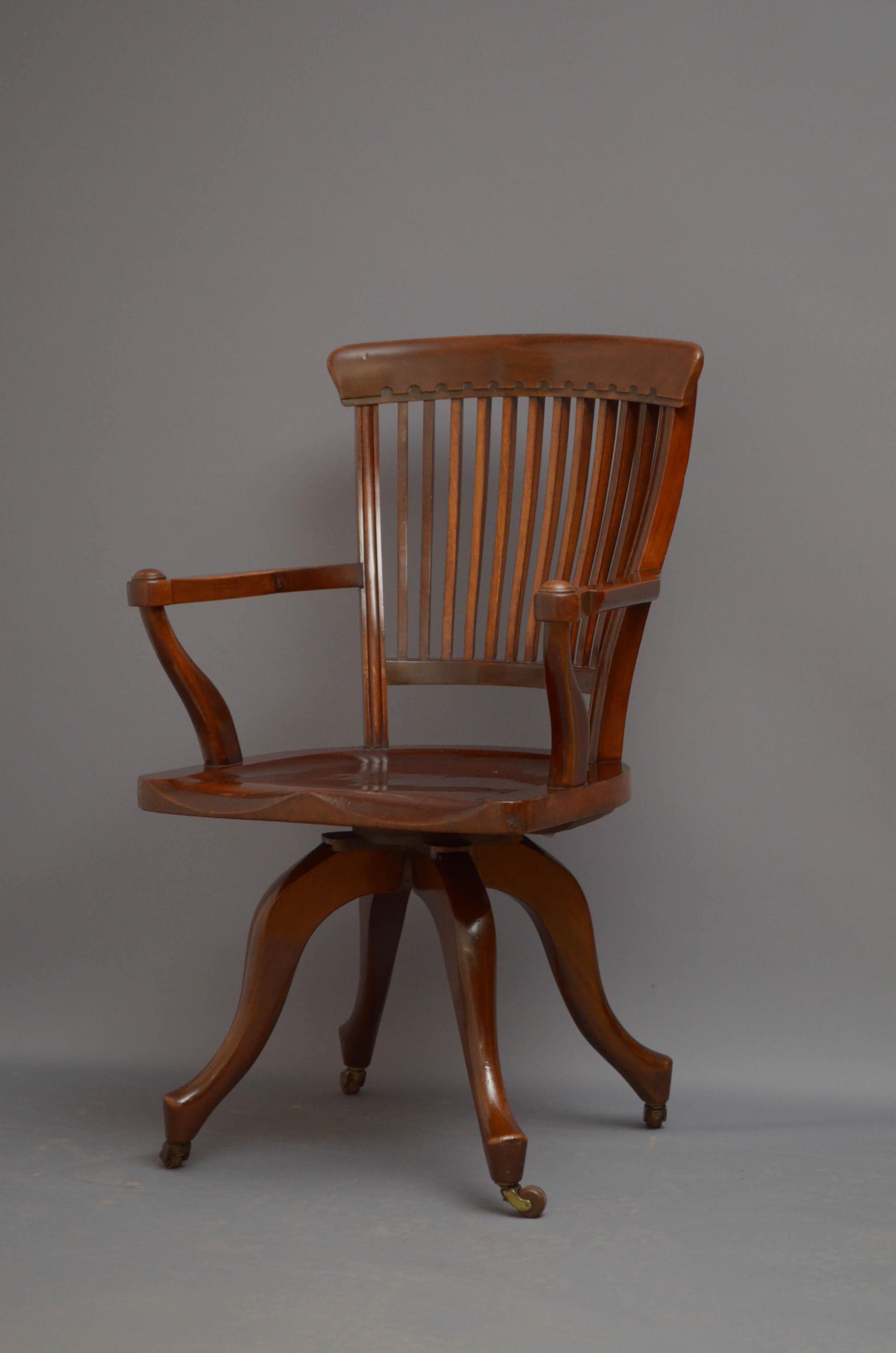Turn of the Century Mahogany Revolving Office Chair For Sale at 1stDibs