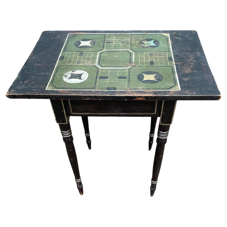 Turn of the Century Side Table in black paint with Parcheesi Game Board ...