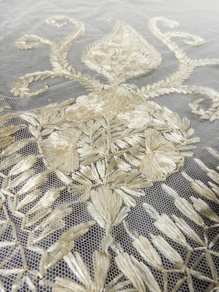 Turn-over shawl in Silk embroidered on Cotton Net - Circa 1840 at 1stDibs
