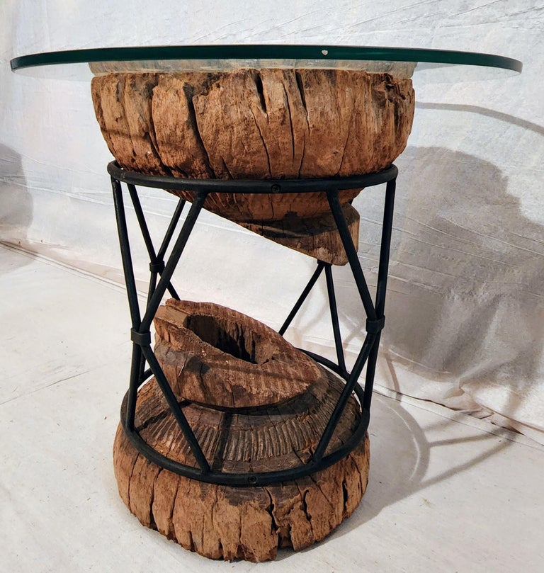 Turned 19ty Century Wooden Column Encased within Iron Rod X Base Circa ...