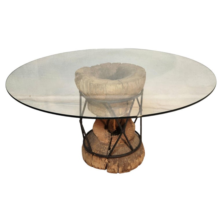 Turned 19ty Century Wooden Column Encased within Iron Rod X Base Circa ...