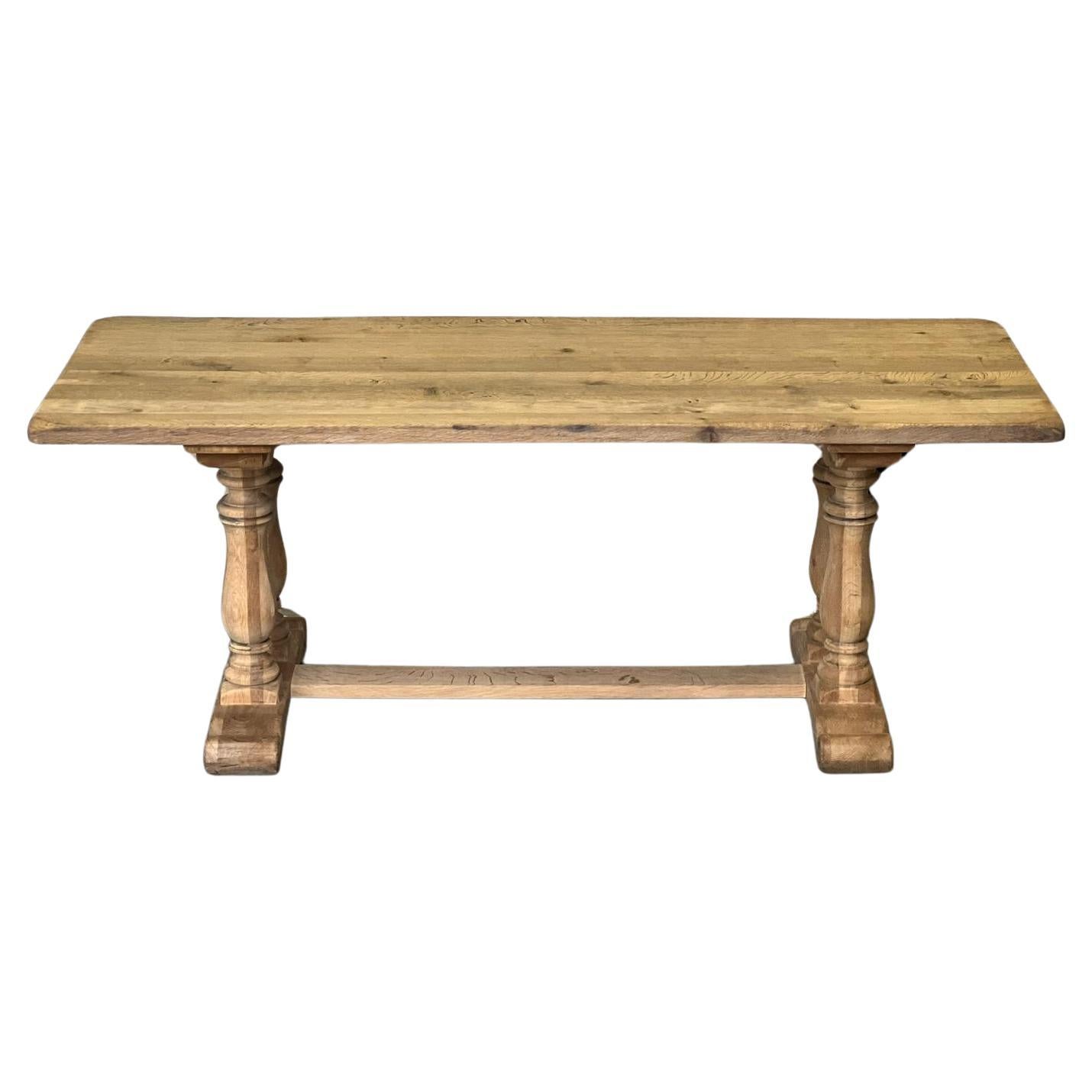 Turned Baluster Leg French Bleached Oak Farmhouse Dining Table For Sale ...
