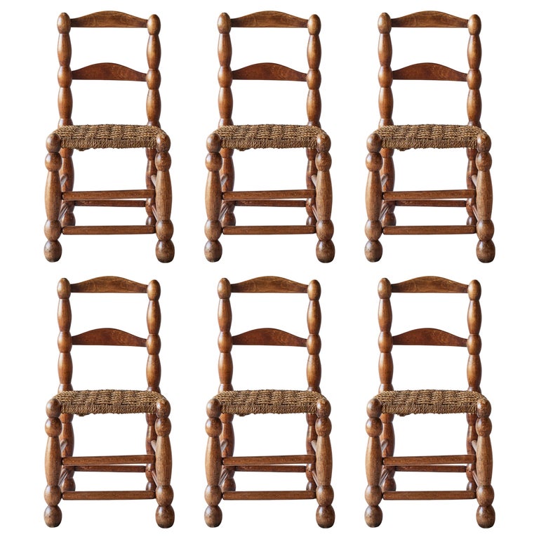 Turned Bobbin Chair with Woven Seat, Set of Six at 1stDibs