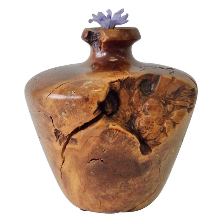 Turned Burl Wood Weed Pot with Quartz Stone Inclusion at 1stDibs