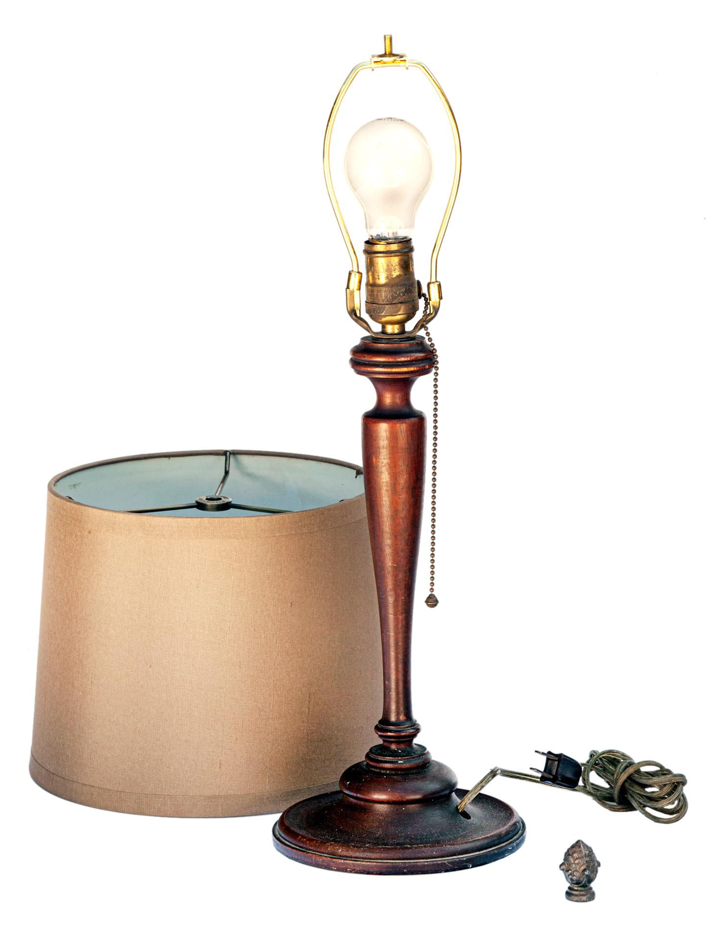 Turned Hardwood Candlestick Lamp w/RH Silk Shade For Sale at 1stDibs