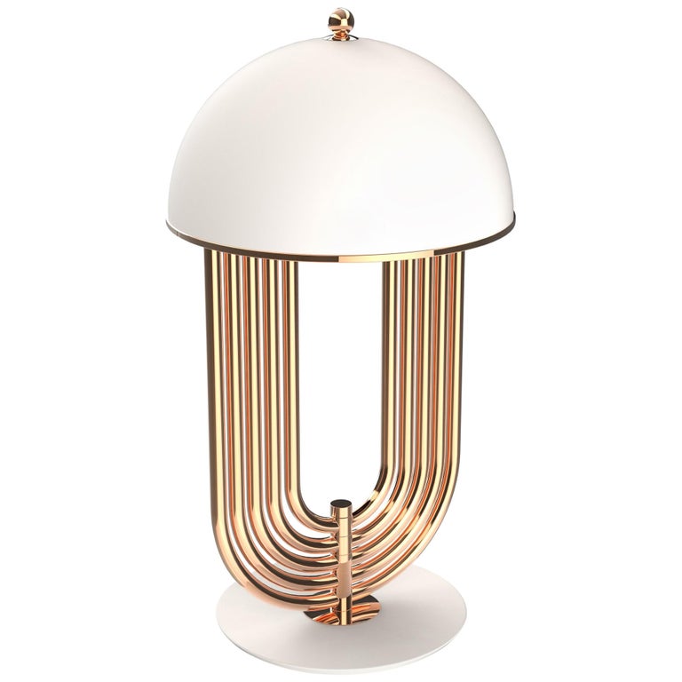 Turner Table Lamp in Brass with White Details at 1stDibs