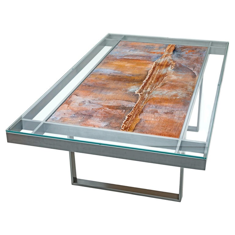 "Turner's Dream" Glass Topped Dining Table With Satin Finish Iron Base ...