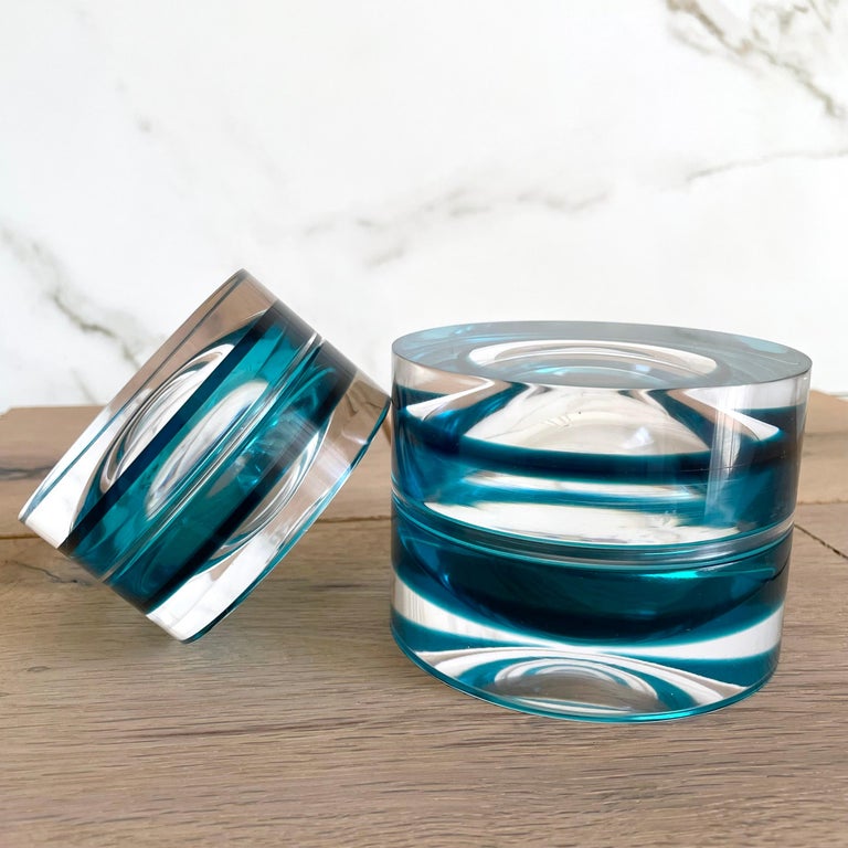 Turquoise Acrylic Large Round Box by Paola Valle For Sale at 1stDibs