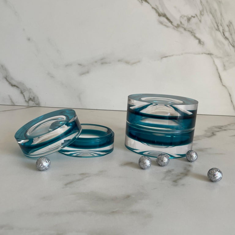 Turquoise Acrylic Small Round Box by Paola Valle For Sale at 1stDibs