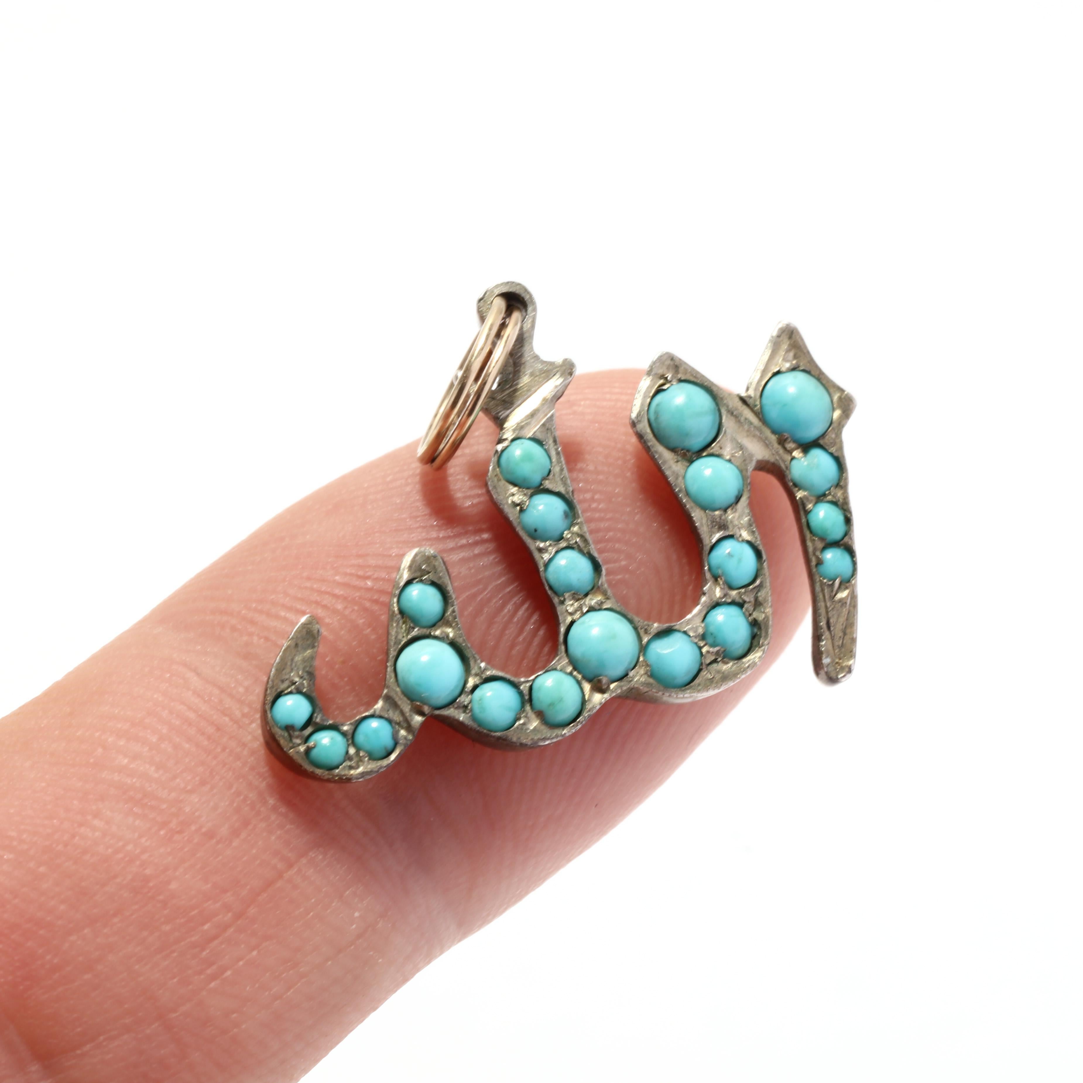 Turquoise Allah Charm, Islamic Allah Charm, 18K Gold, Arabic Turquoise ...