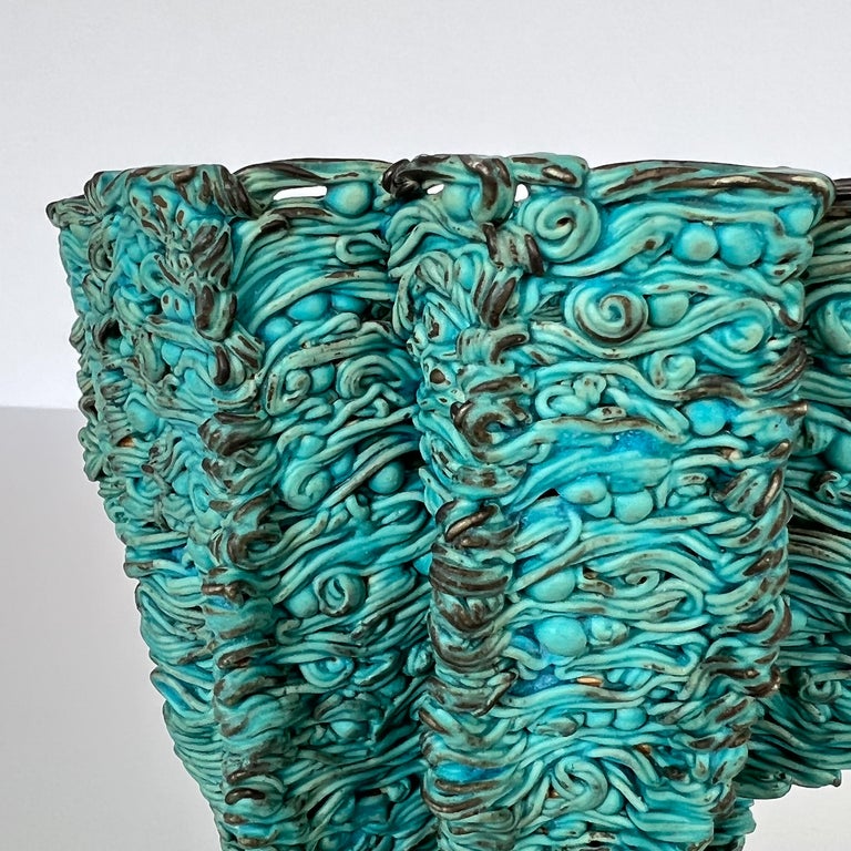 Turquoise and Bronze Glazed Coiled Porcelain Vase at 1stDibs