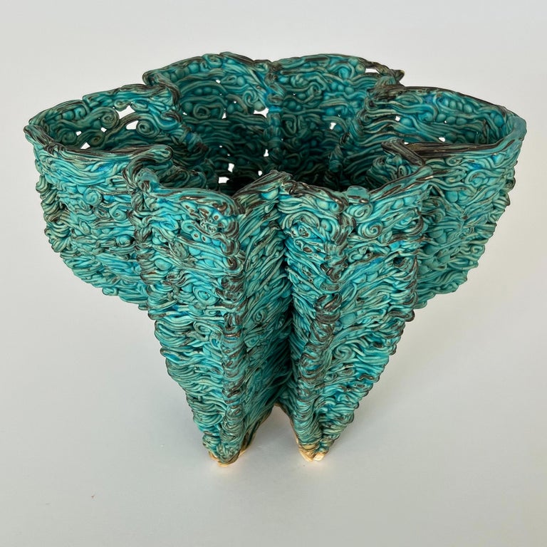 Turquoise and Bronze Glazed Coiled Porcelain Vase at 1stDibs