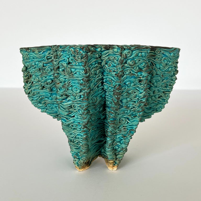 Turquoise and Bronze Glazed Coiled Porcelain Vase at 1stDibs