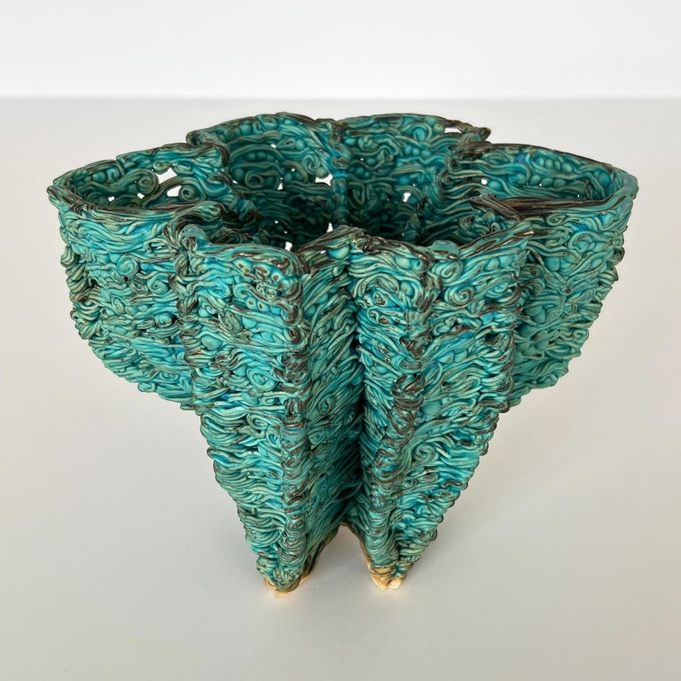 Turquoise and Bronze Glazed Coiled Porcelain Vase at 1stDibs
