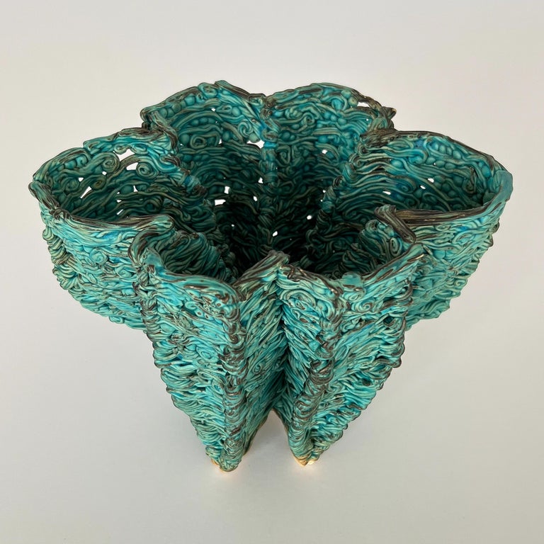 Turquoise and Bronze Glazed Coiled Porcelain Vase at 1stDibs