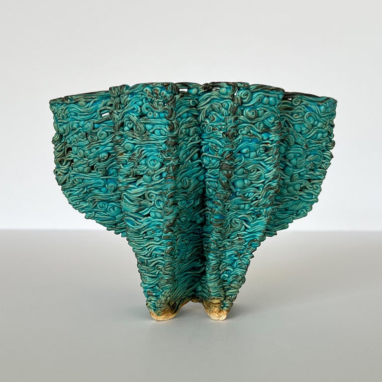 Turquoise and Bronze Glazed Coiled Porcelain Vase at 1stDibs