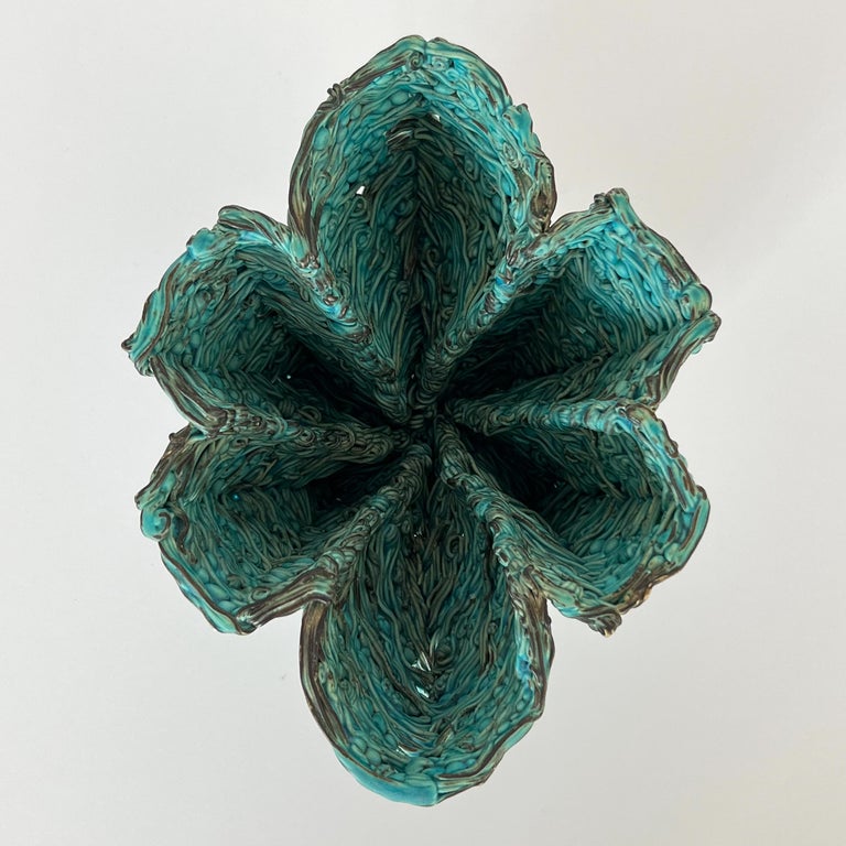 Turquoise and Bronze Glazed Coiled Porcelain Vase at 1stDibs