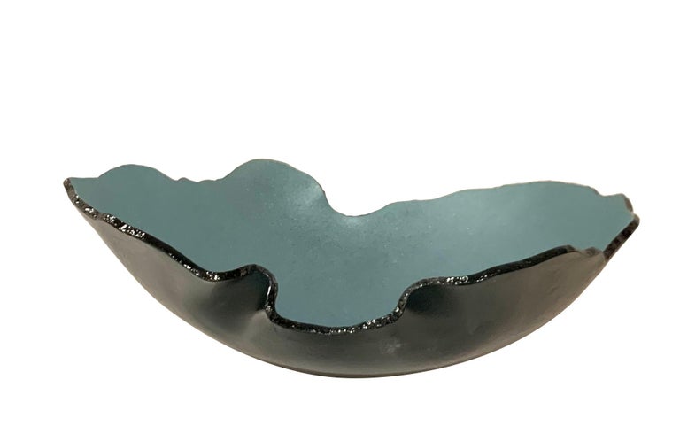 Turquoise and Charcoal Grey Free Form Glass Bowl, Brazil, Contemporary ...