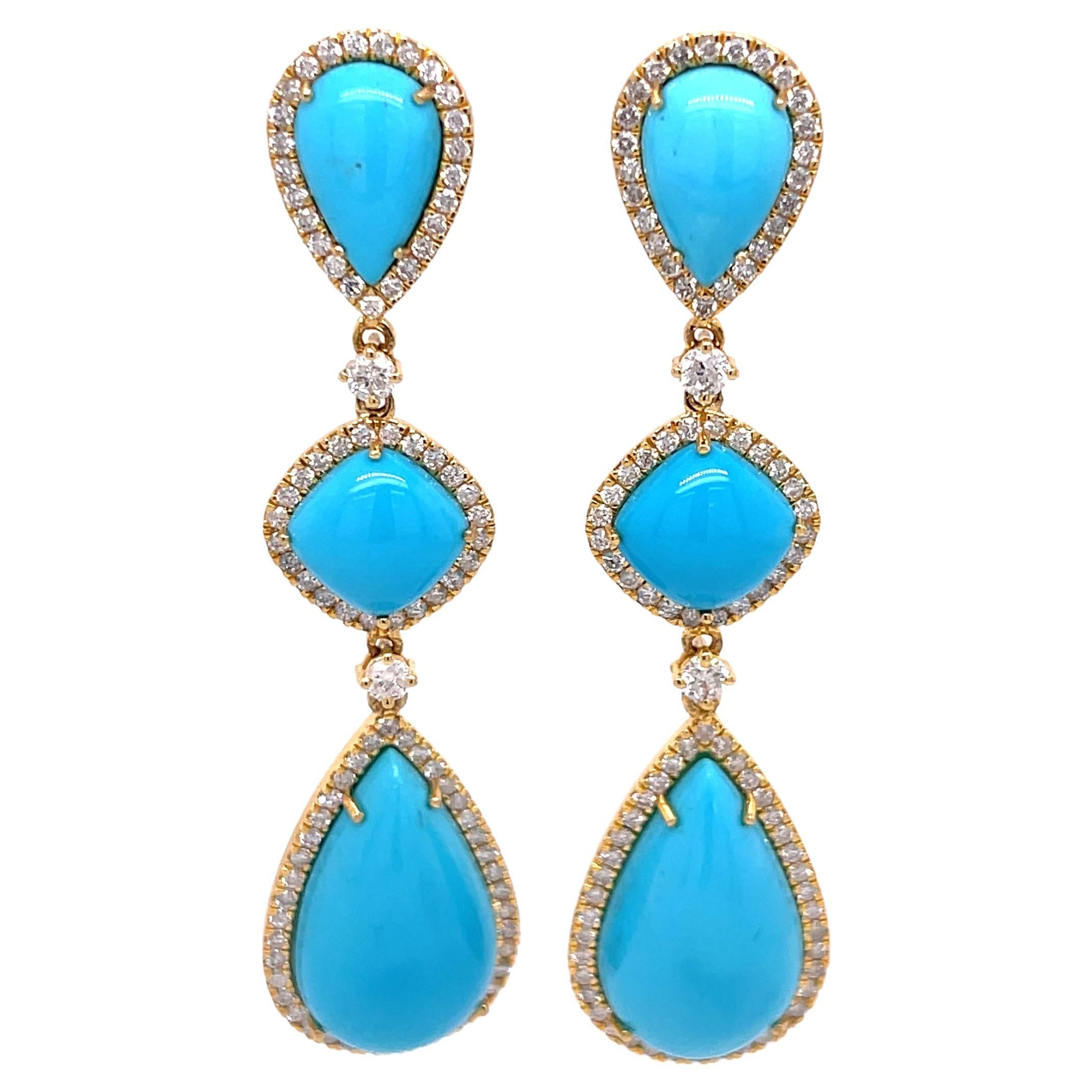 Natural Persian Turquoise Gold Dangle Earrings at 1stDibs