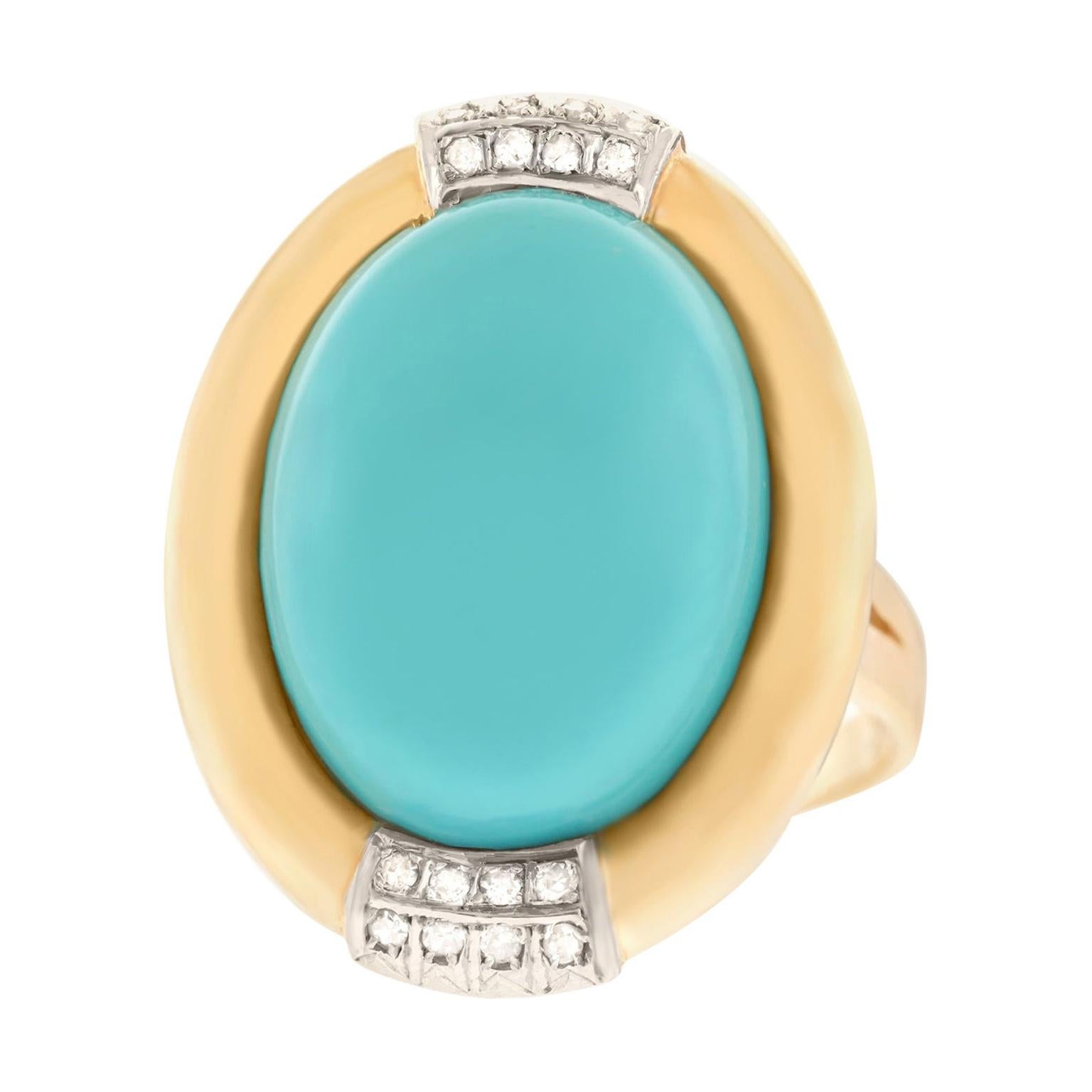 Turquoise and Gold Bullet Ring For Sale at 1stDibs