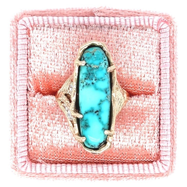 Turquoise and Diamond Handcrafted Twig Ring 18k Yellow Gold For Sale at ...