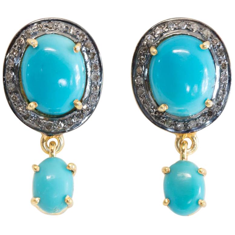 TAMIR Extraordinary Turquoise and Diamond Earrings. at 1stDibs