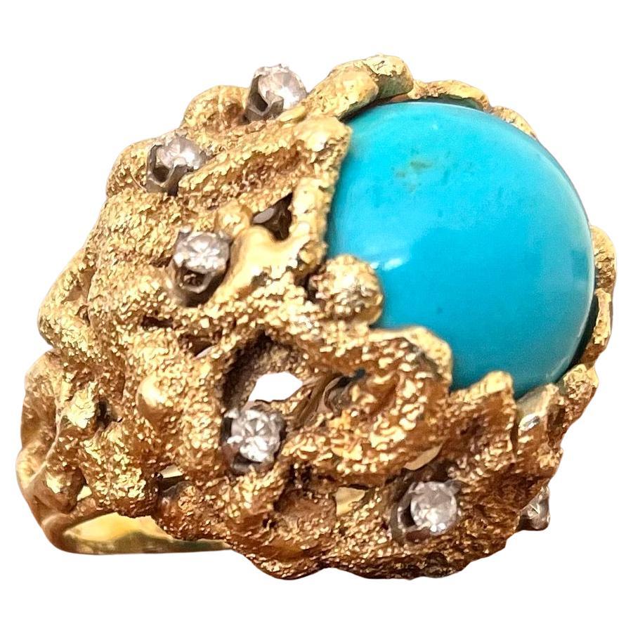 Turquoise and Diamonds Ring by George Weil For Sale at 1stDibs