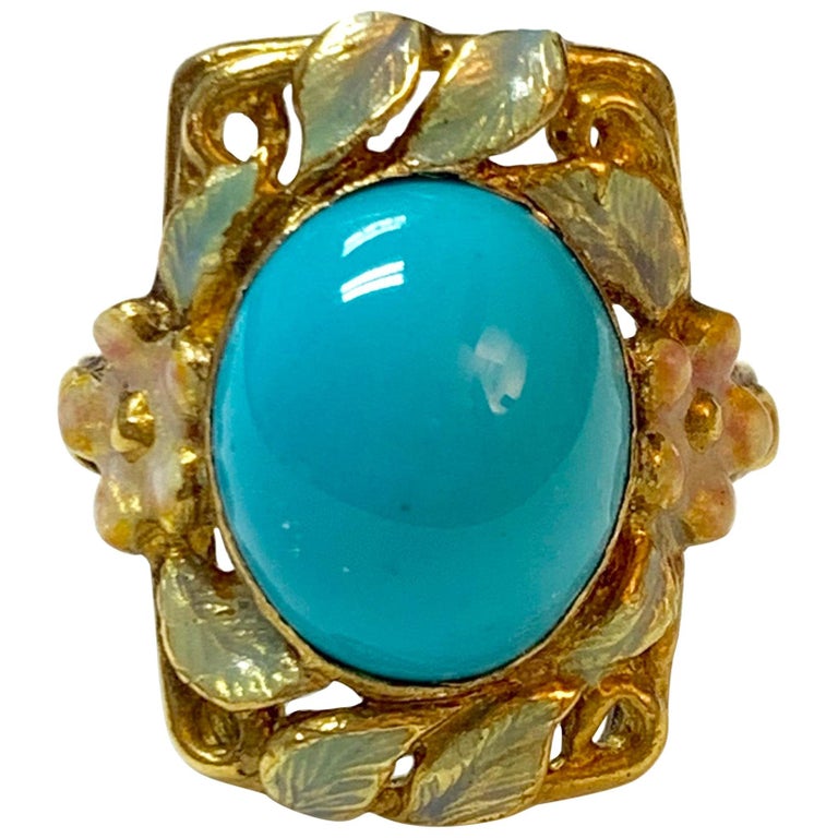 Turquoise and Enamel Cocktail Ring in 18 Karat Yellow Gold For Sale ...
