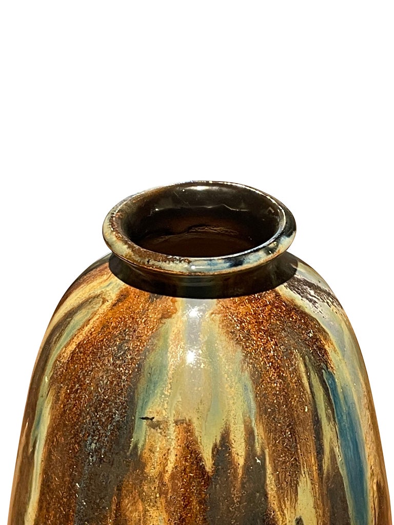 Turquoise and Rust Tall Drip Glaze Vase, Belgium, 1920s For Sale at 1stDibs