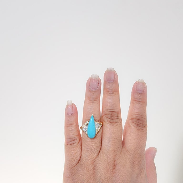 Turquoise and White Diamond Cocktail Ring in 18k Yellow Gold For Sale ...