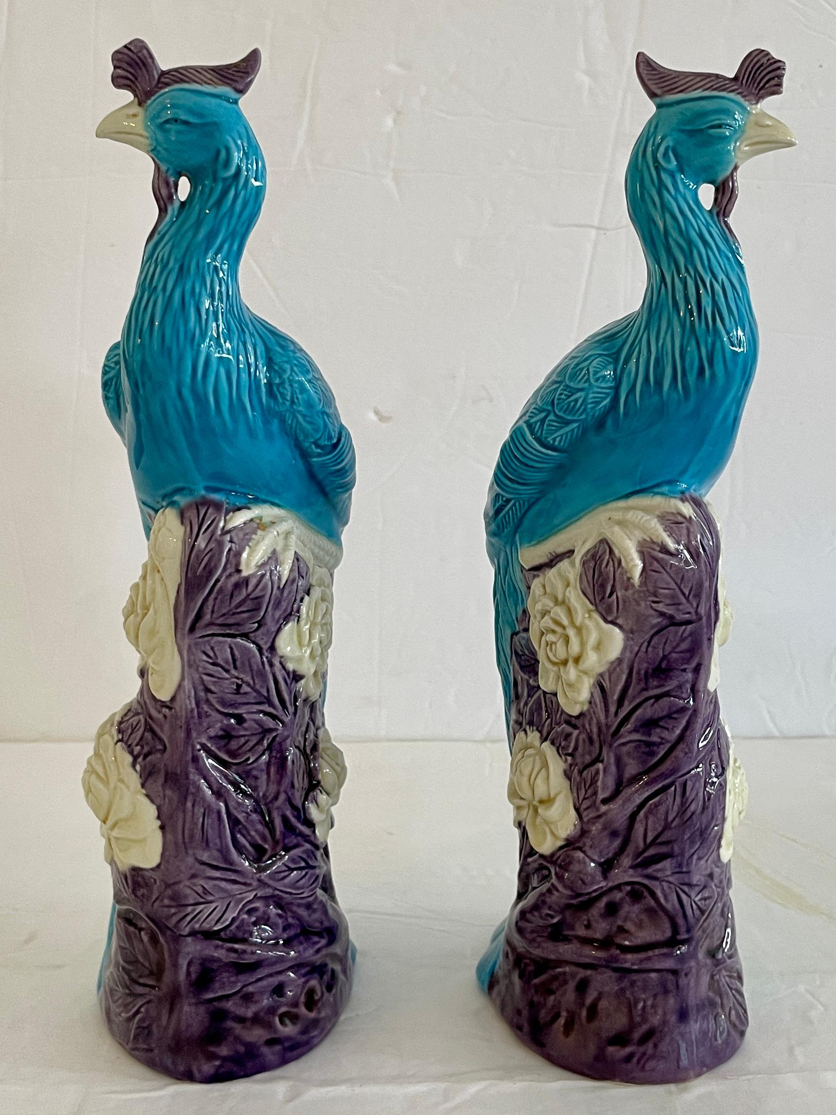 Turquoise Asian Birds on a Base, a Pair For Sale at 1stDibs