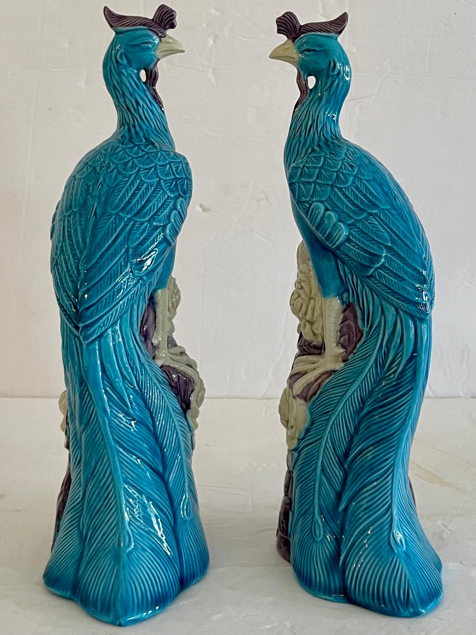 Turquoise Asian Birds on a Base, a Pair For Sale at 1stDibs