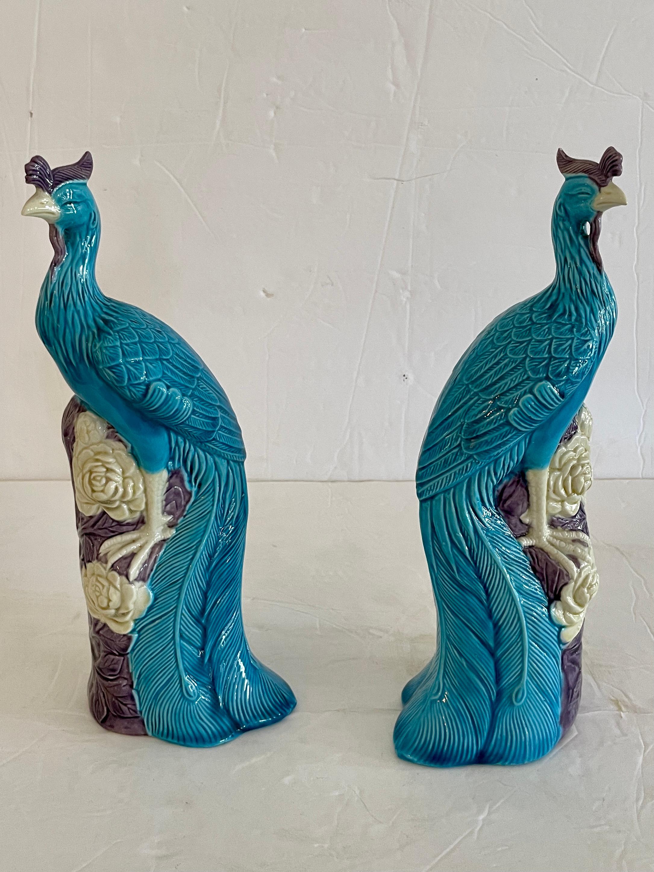 Turquoise Asian Birds on a Base, a Pair For Sale at 1stDibs