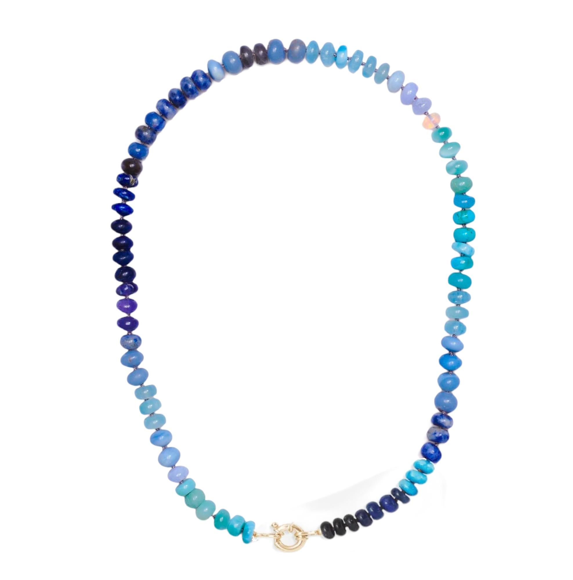 Sleeping Beauty Turquoise Beaded Necklace with Ethiopian Opals and Lapis Lazuli For Sale at 1stDibs