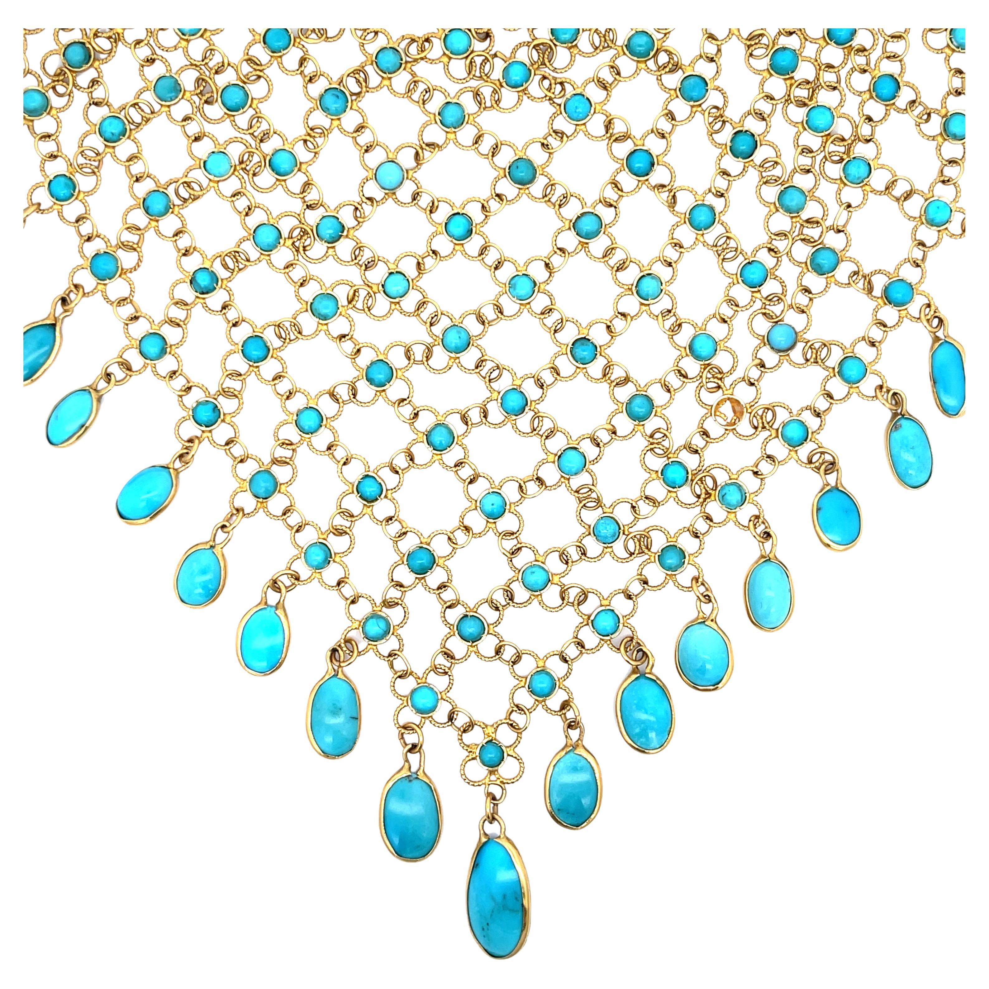 Turquoise Bib Necklace 18K Yellow Gold For Sale at 1stDibs