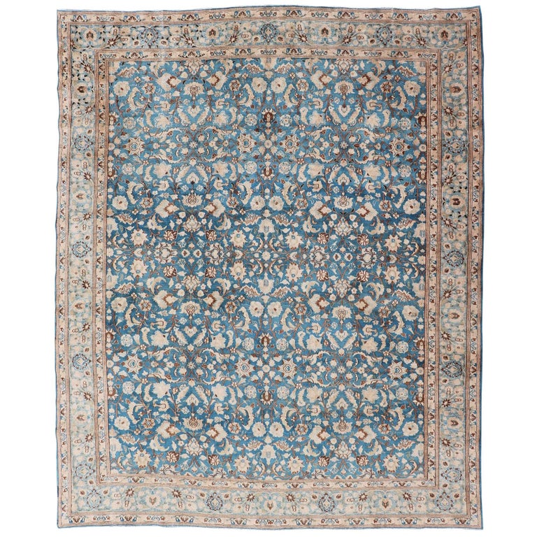 Turquoise Blue Background Antique Persian Khorassan Rug with Light Blue ...