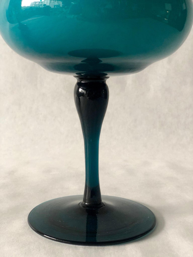 Turquoise Blue Blown Italian Murano Glass Stemmed Candy Dish with ...