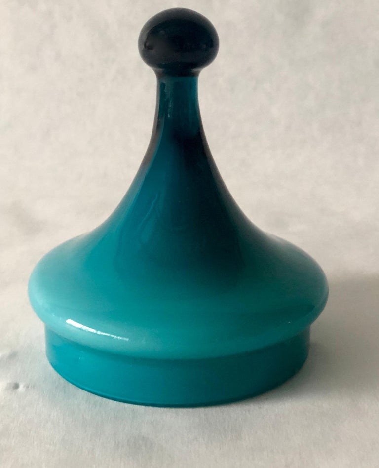 Turquoise Blue Blown Italian Murano Glass Stemmed Candy Dish with ...