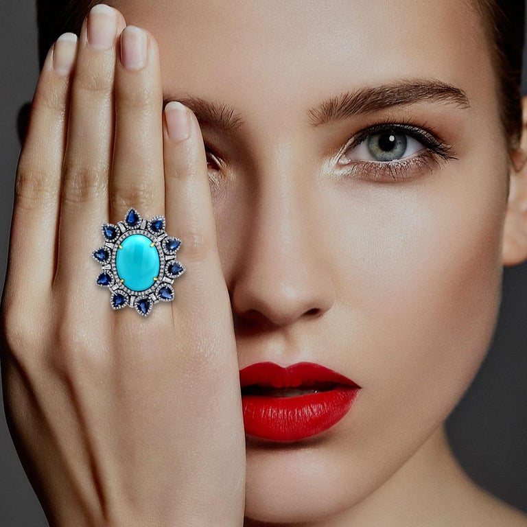 Turquoise Blue Sapphire Diamond Ring For Sale at 1stDibs | turquoise ...