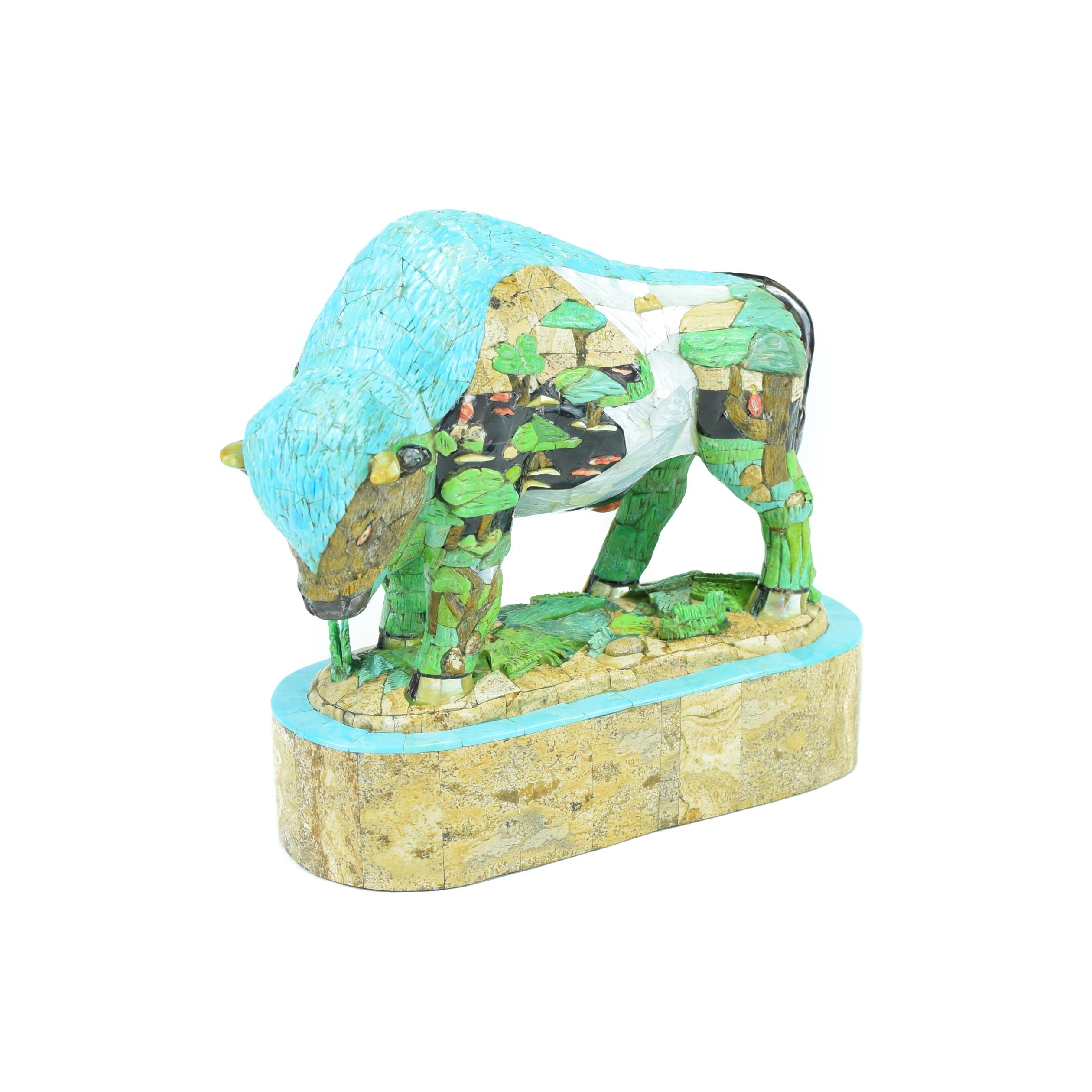 Turquoise Buffalo Sculpture For Sale at 1stDibs