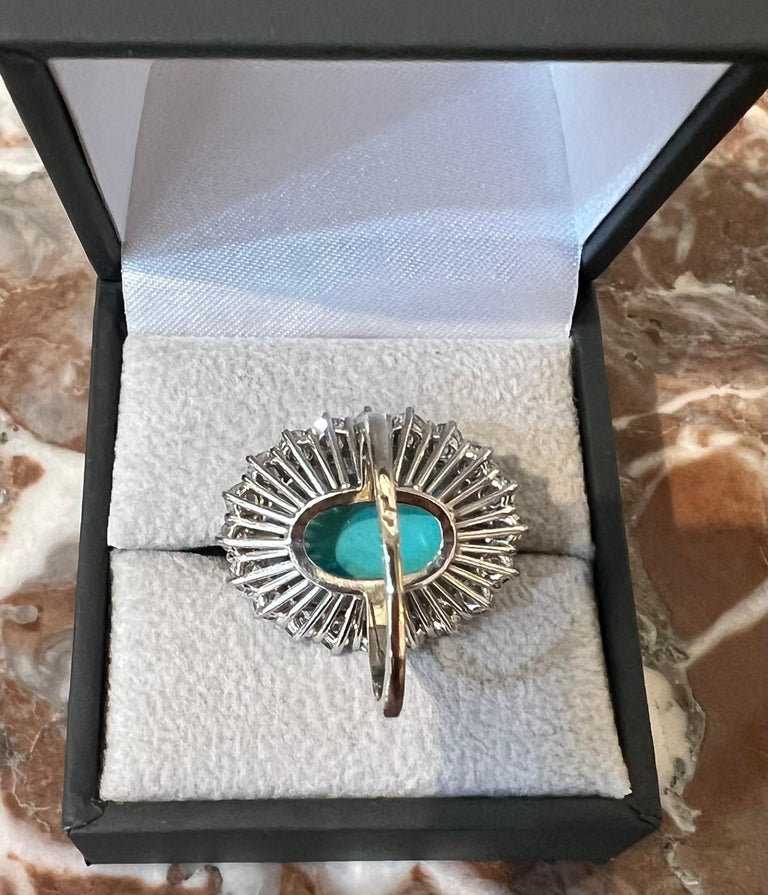 Turquoise Cabochon and Diamonds Platinum and 18 Carat White Gold Retro ...