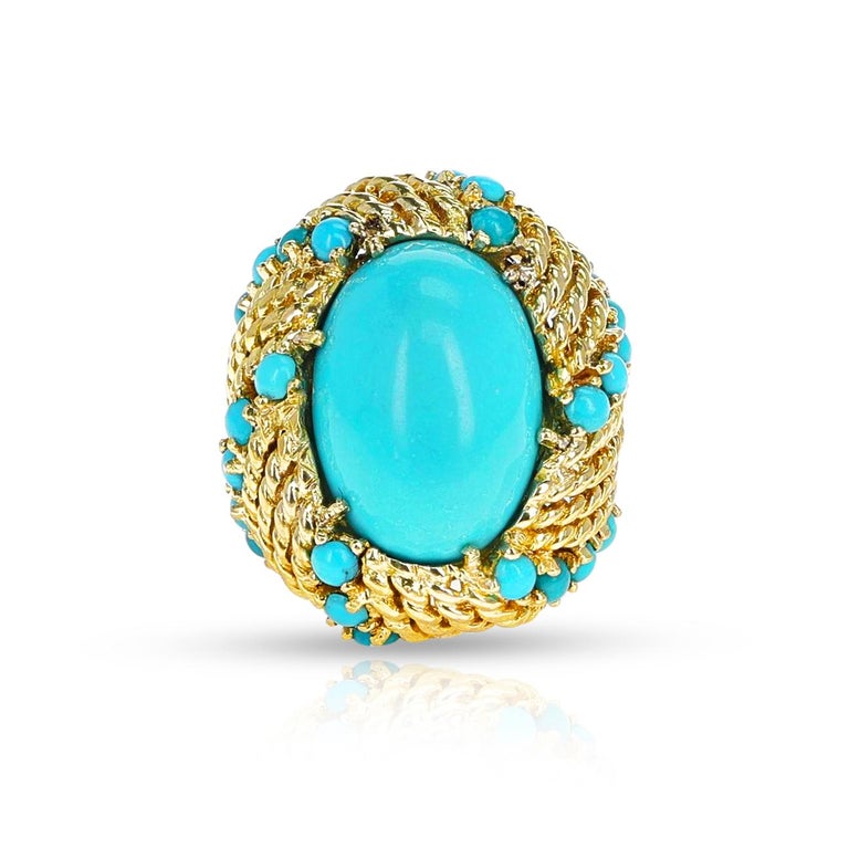 Turquoise Cabochon Cocktail Ring with Rope-Work Gold, 18k For Sale at ...