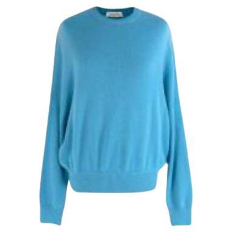 Turquoise cashmere round neck knitted jumper For Sale at 1stDibs