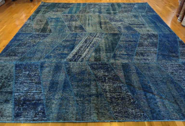 Turquoise Chevron Distressed Rug For Sale at 1stDibs