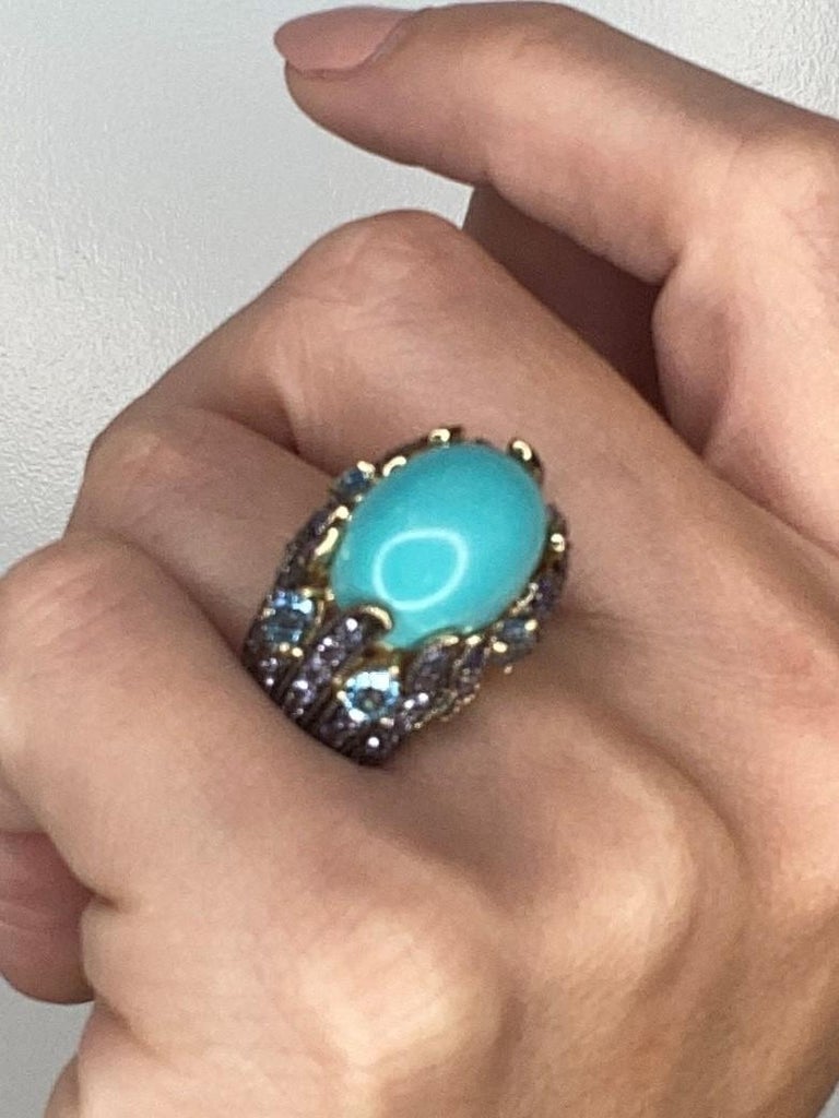 Carlo Viani Turquoise Cocktail Ring in 18Kt Gold with 26.64 Cts Iolites ...